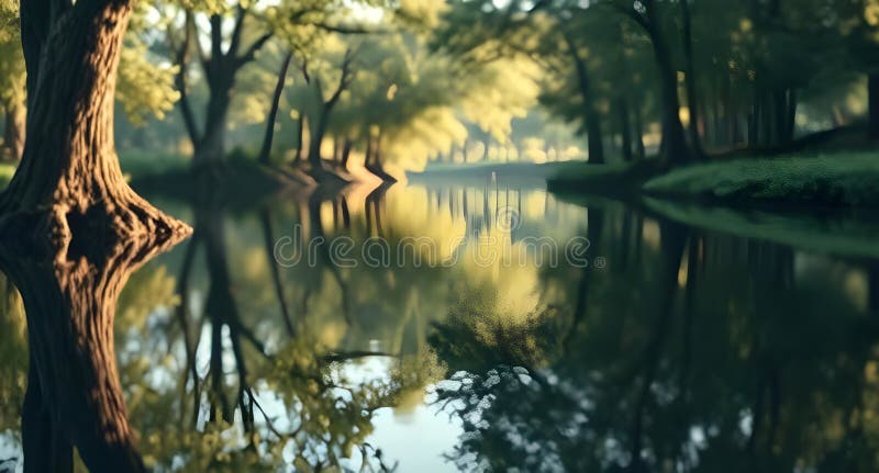 Hyperrealistic Reflection of Trees on a Calm River AI Generated Stock ...