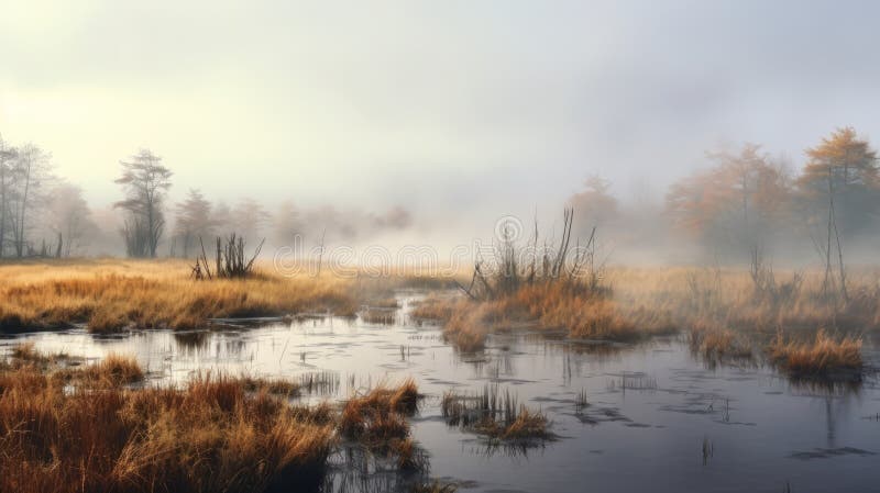 Hyperrealistic Rendering of Fog Covered Trees and Marsh Stock ...