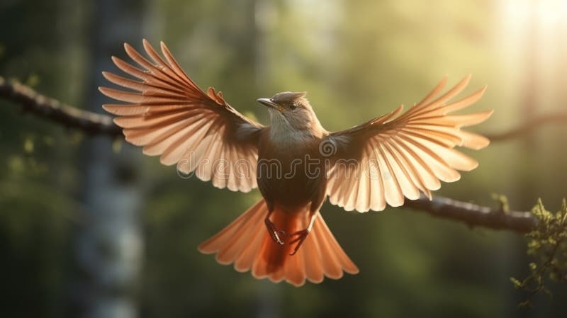 Hyperrealistic Rendering of a Nightingale Flying in a Forest Stock ...