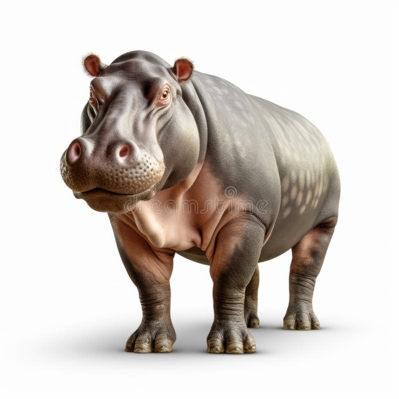 Hyperrealistic Rendering of a Powerful Hippopotamus on White Background ...