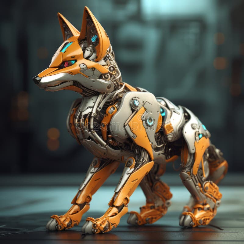 Hyperrealistic Robotic Fox in Silver and Gold Stock Illustration ...