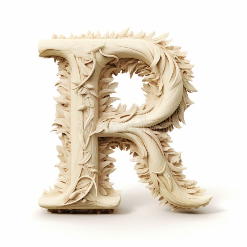 Ivory Monster Letter R: Detailed Feather Rendering with Grotesque ...