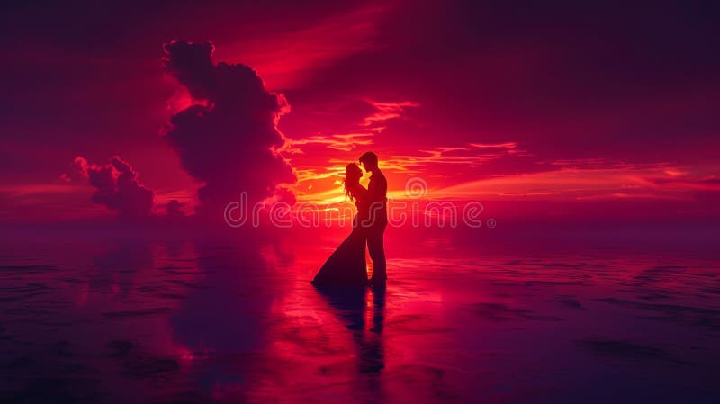 Hyperrealistic Silhouette Dancing Couple in Sunset, Long Exposure ...