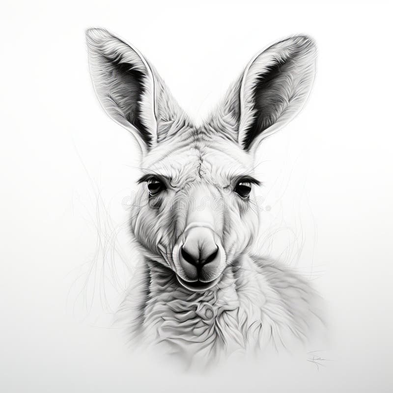 Realistic Kangaroo Face Portrait in Pencil Drawing Stock Illustration ...