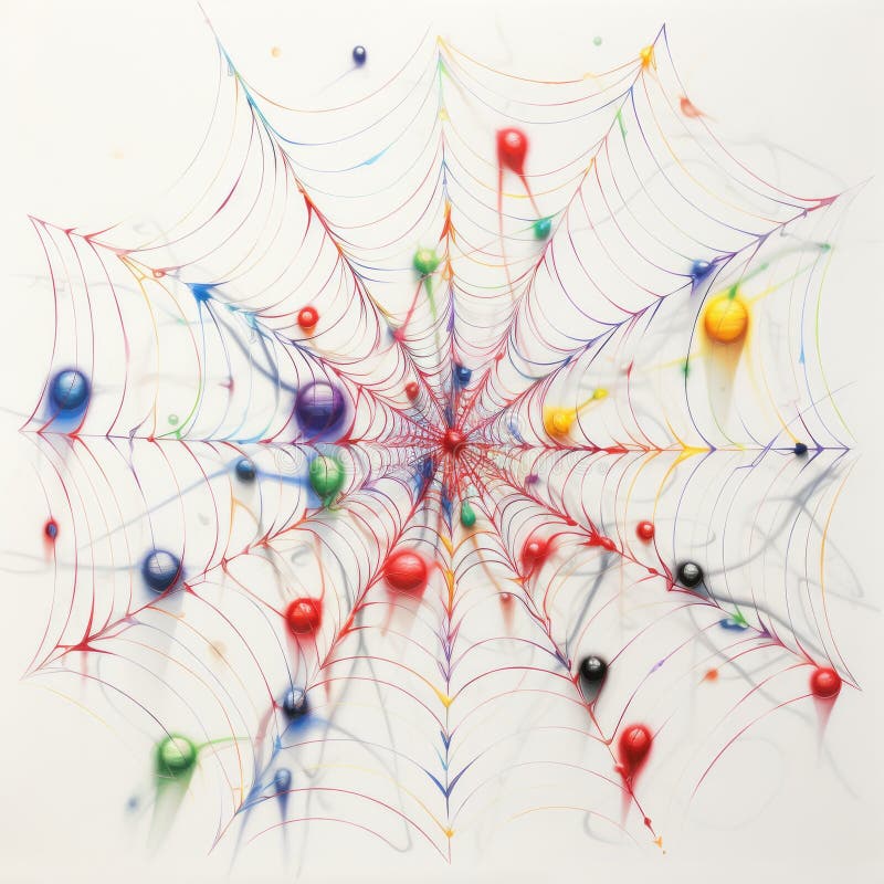 Hyperrealistic Spider Web Drawing with Colored Balls on White ...