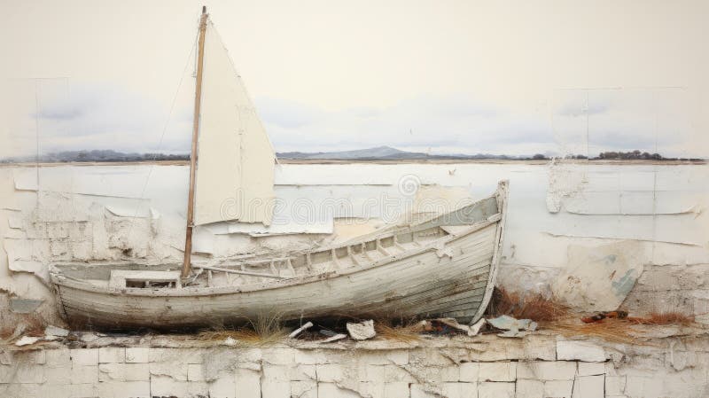 Hyperrealistic Still Life: Old White Boat Waiting on the Shore Stock ...
