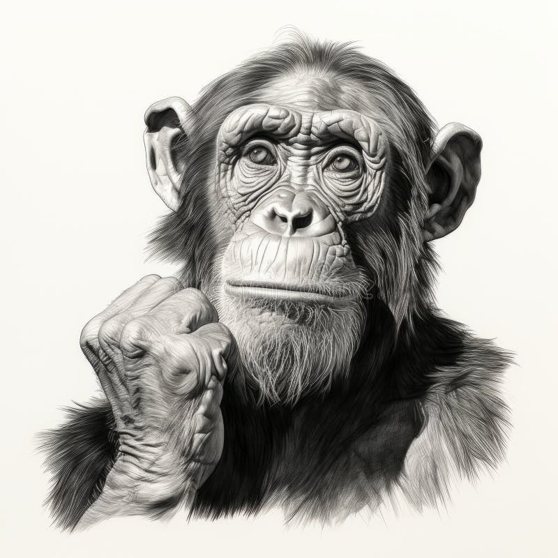 Hyperrealistic Studio Portrait: Serene Chimp Contemplating Its Hand ...