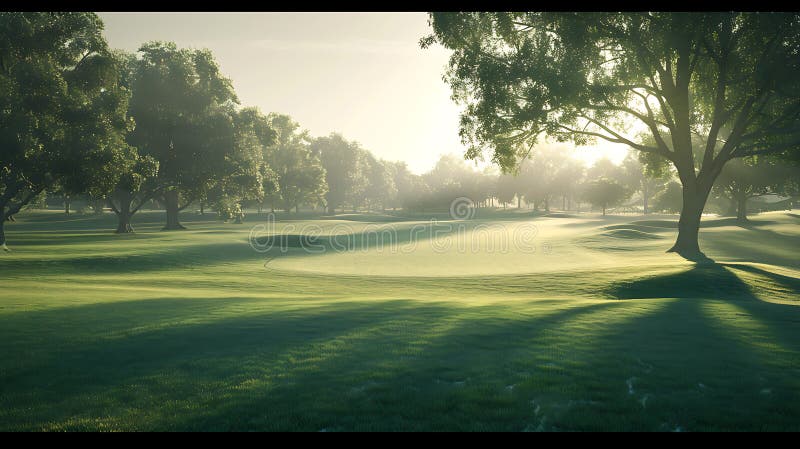 Hyperrealistic Sunrise Over an Empty Golf Course with Detailed Shadows ...