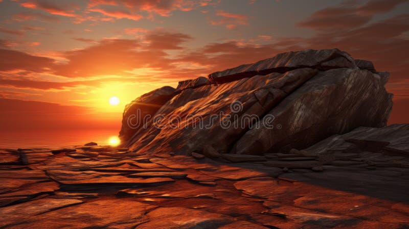 Hyperrealistic Sunset Rock Rendering Inspired by E. Munch in High ...