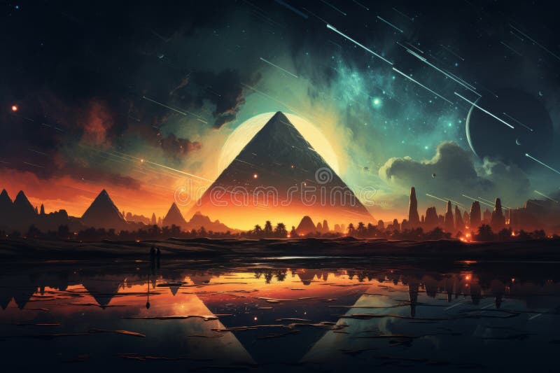 Hyperrealistic Synthpunk Pyramid in Dark Gold and Aquamarine Hues with ...