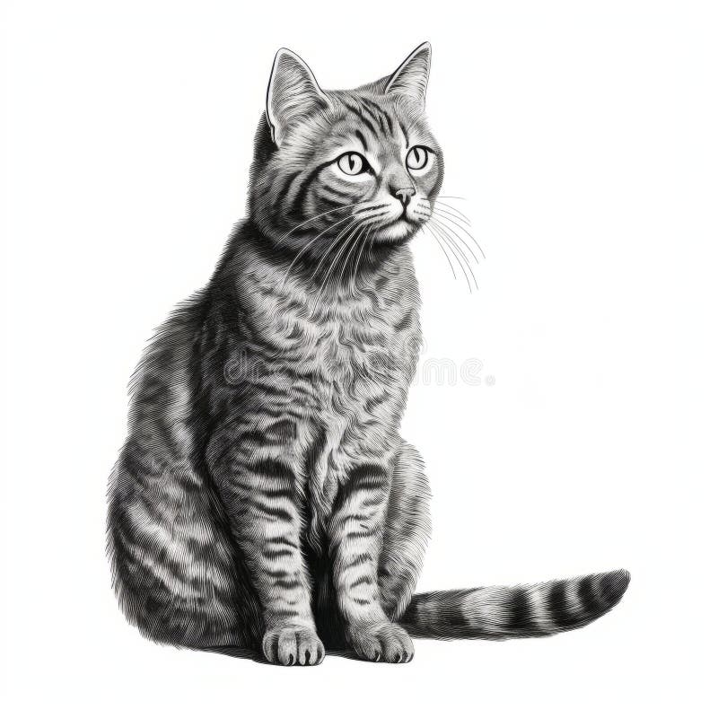 Hyperrealistic Tabby Cat Drawing on White Background Stock Illustration ...