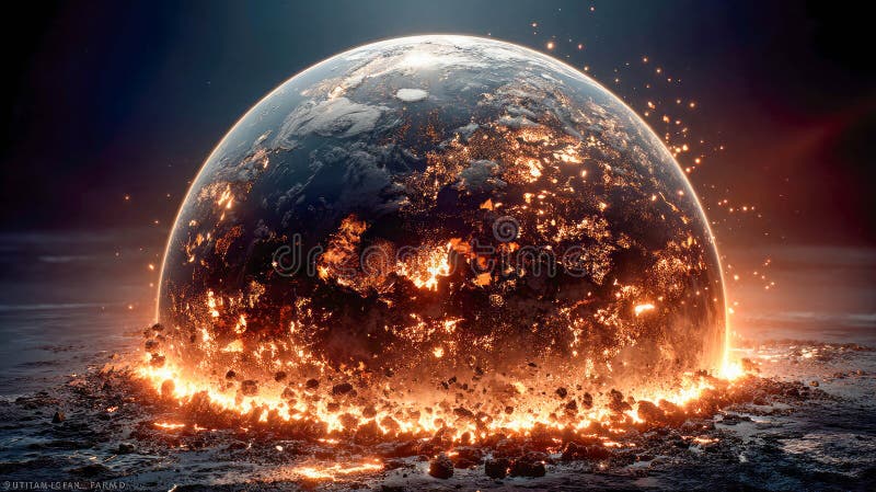 Hyperrealistic Visual of Earth Burning and Disintegrating, with Glowing ...
