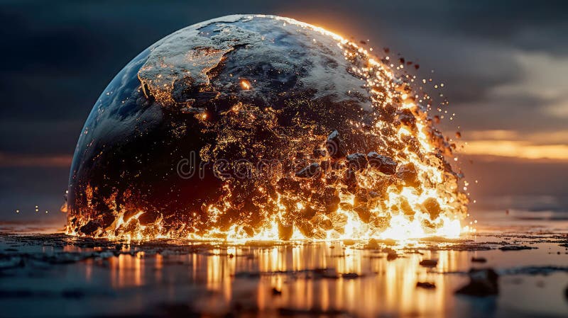 Hyperrealistic Visual of Earth Burning and Disintegrating, with Glowing ...