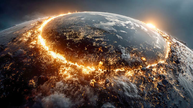 Hyperrealistic Visual of Earth Burning and Disintegrating, with Glowing ...