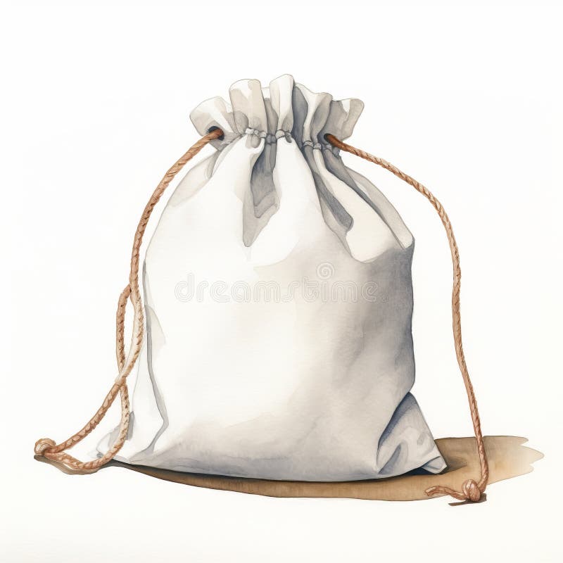 Hyperrealistic Watercolor Drawing of a White Drawstring Bag Stock ...
