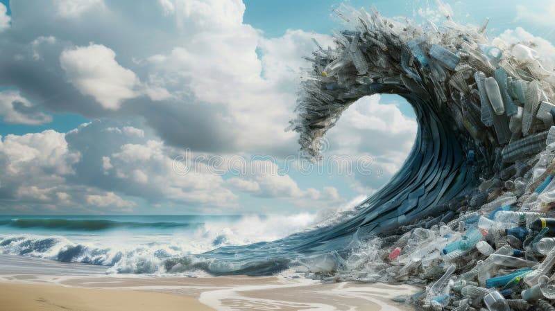 A Hyperrealistic Wave Made of Plastic Waste Crashes Onto a Pristine ...