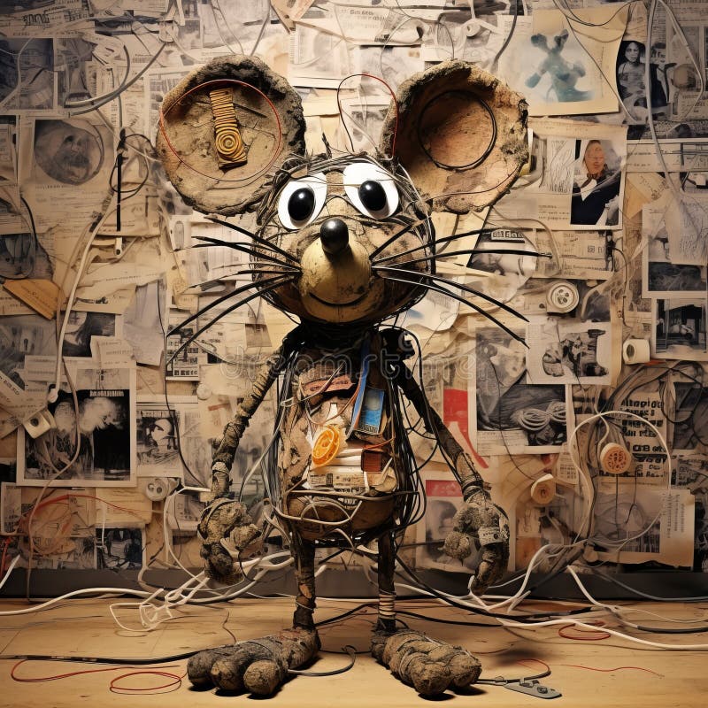 Hyperrealistic White Mickey Statue Amidst Tangled Nests and Inventive ...
