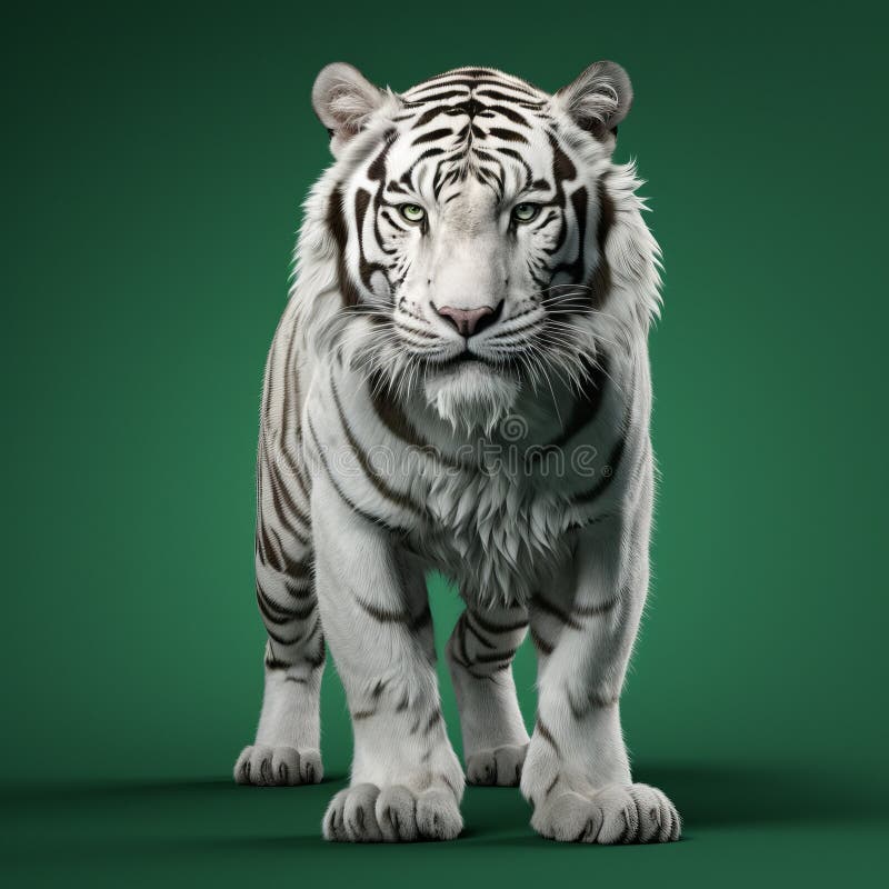 Hyperrealistic White Tiger 3d Render on Vibrant Green Background Stock ...