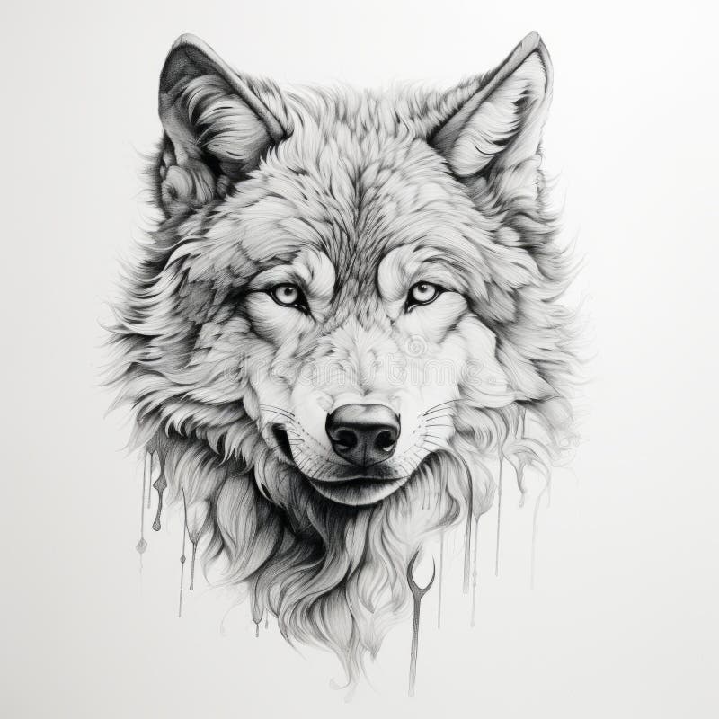 Hyperrealistic Wolf Drawing Design with Engraved Line-work Stock ...