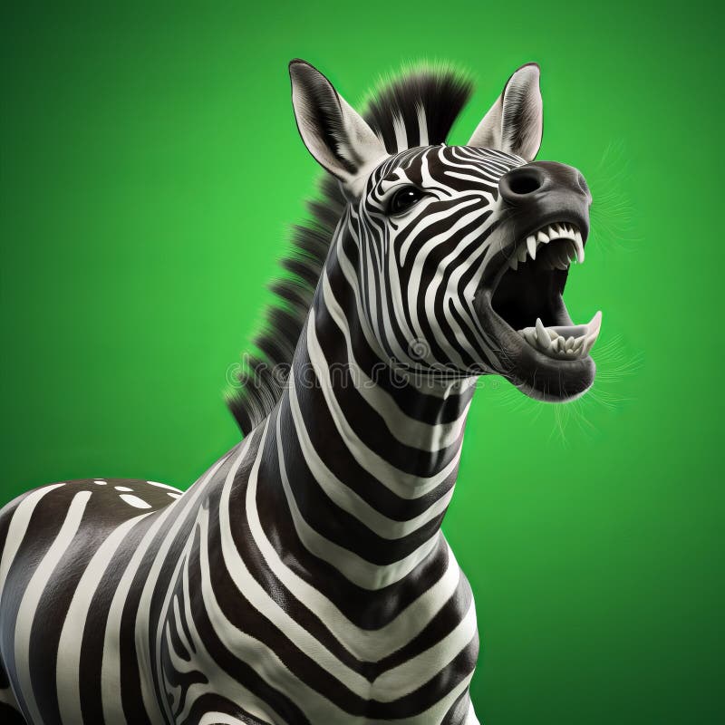 Hyperrealistic Zebra 3d Render on Vibrant Green Background Stock ...