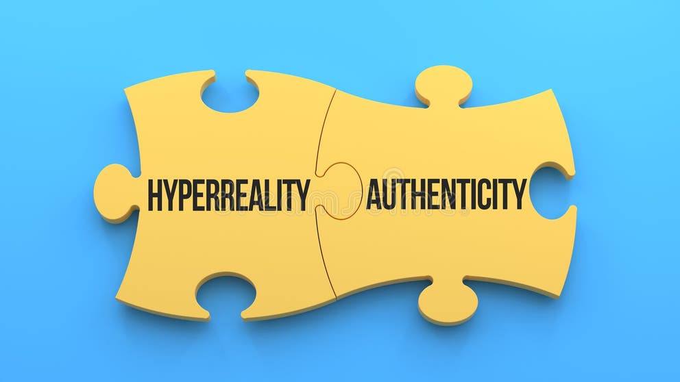 Hyperreality and Authenticity Text Message on Jigsaw Puzzle. Blue ...