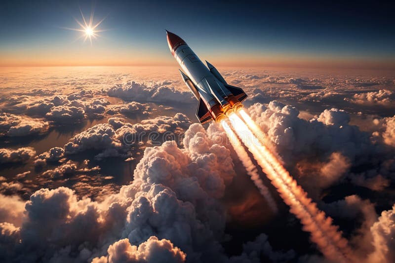Hypersonic Missiles. a Combat Rocket is Flying Above the Clouds Stock ...