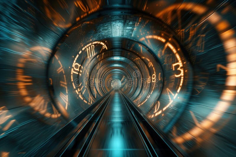 Hyperspace Tunnel Lined with Clocks, Capturing Surreal Visual ...