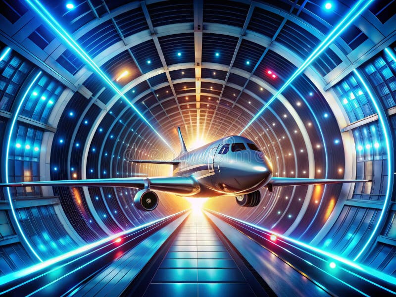 Hyperspeed Aviation Futuristic Aircraft Navigating a Dynamic SciFi ...