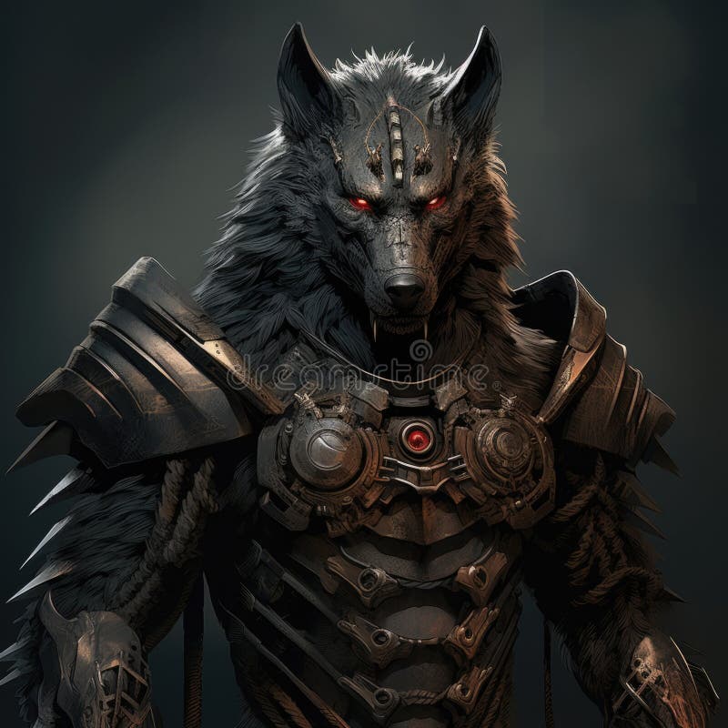 Hypertealistic Humanoid Black Wolf Warrior Stock Illustration ...