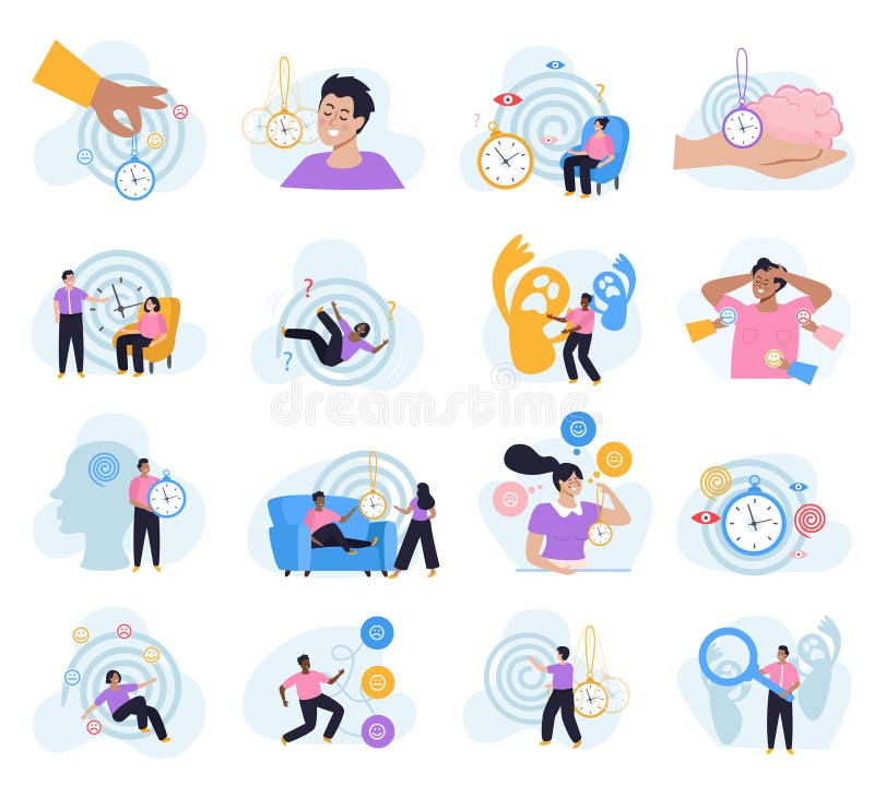 Hypnosis Therapy Icons Set stock vector. Illustration of disorder ...
