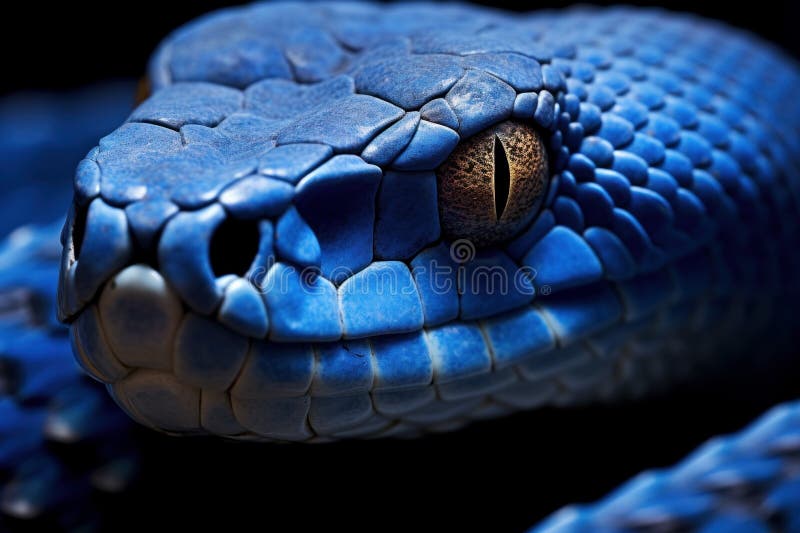 Hypnotic Blue Viper Snake Face. Generate Ai Stock Image - Image of ...