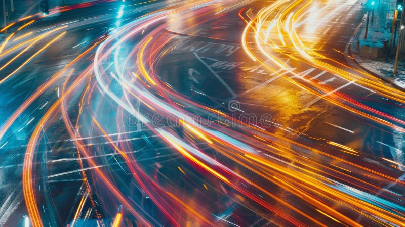 The Hypnotic Effect of Intersecting Car Light Trails at a Crowded Urban Intersection Stock Photo ...