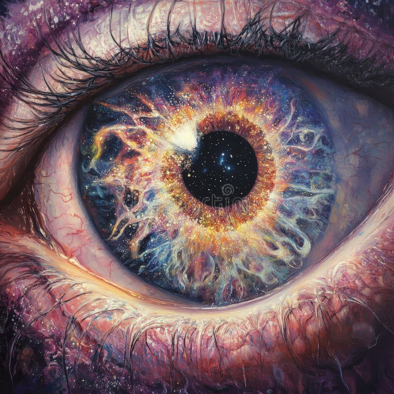 Hypnotic Eye Close-up with Nebula-inspired Light Patterns Stock Image ...