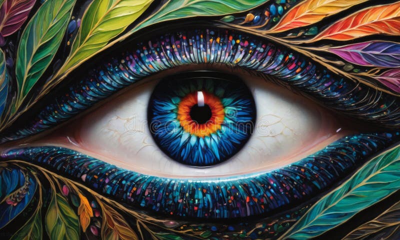 Hypnotic Eye with Feather Patterns Stock Image - Image of centerpiece ...