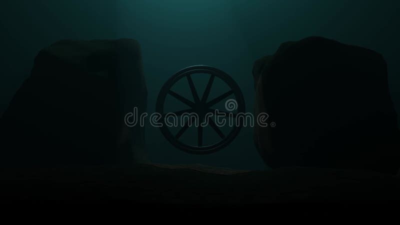 Hypnotic Loop of Mysterious Ancient Wheel Spinning Underwater in Dark ...