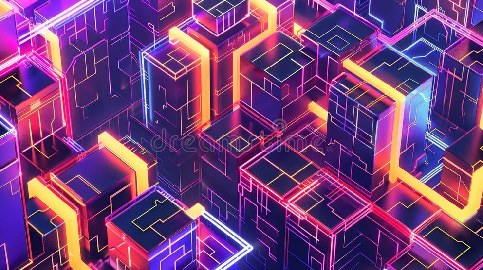 A Hypnotic Pattern of Repeating Isometric Shapes and Neon Colors Stock ...