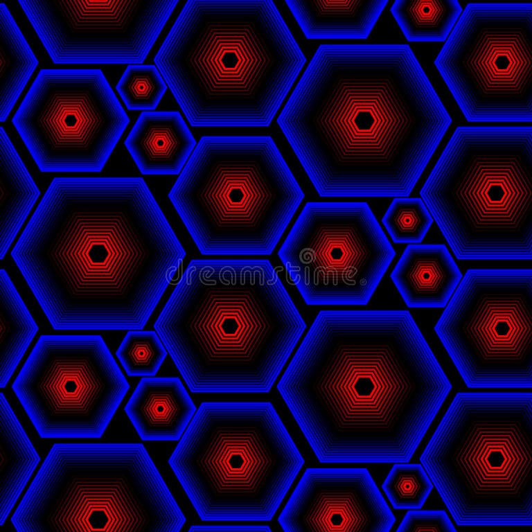 Hypnotic Seamless Pattern with Hexagonal Optical Depth Illusion in Red ...
