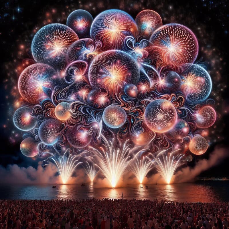 129 62. Hypnotic Shells_ Large, Spherical Fireworks Th Stock Image ...