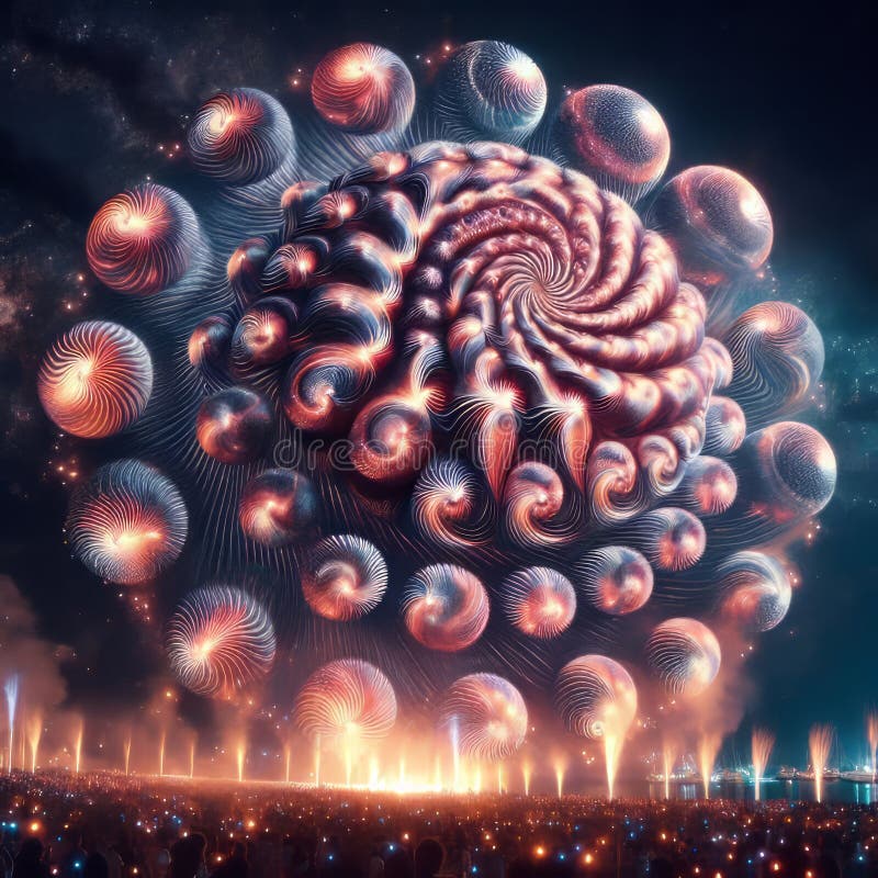 126 62. Hypnotic Shells_ Large, Spherical Fireworks Th Stock Image ...