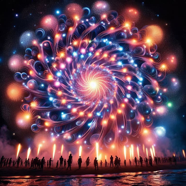 130 62. Hypnotic Shells_ Large, Spherical Fireworks Th Stock ...