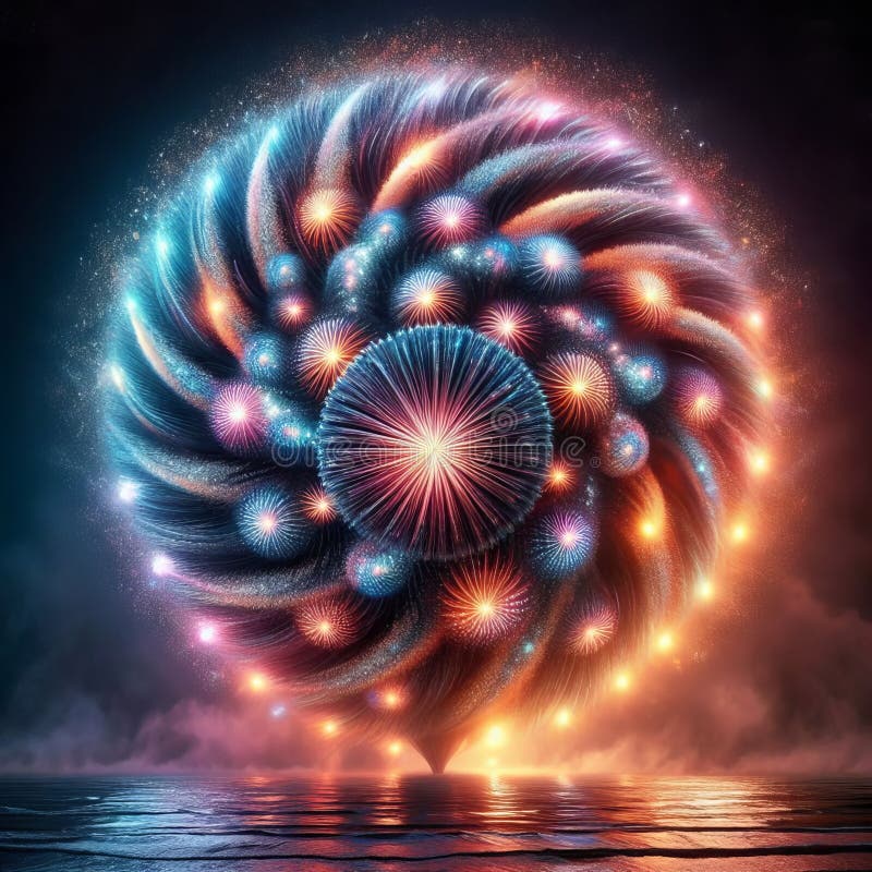 128 62. Hypnotic Shells_ Large, Spherical Fireworks Th Stock ...