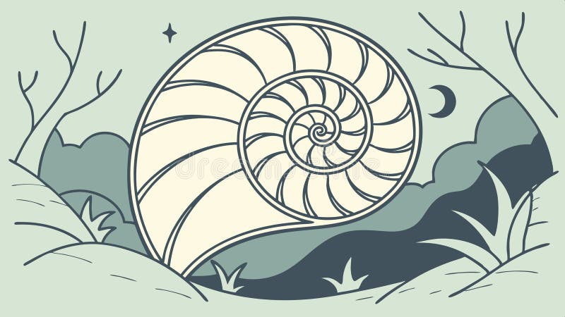Hypnotic Swirl of a Nautilus Shell in a Dreamy Celestial Scene, Vector ...