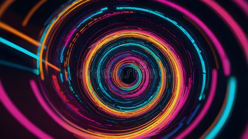 A Hypnotic Vortex of Soft Neon Lines Swirling in a Circular Motion ...