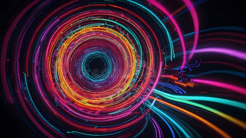 A Hypnotic Vortex of Soft Neon Lines Swirling in a Circular Motion ...