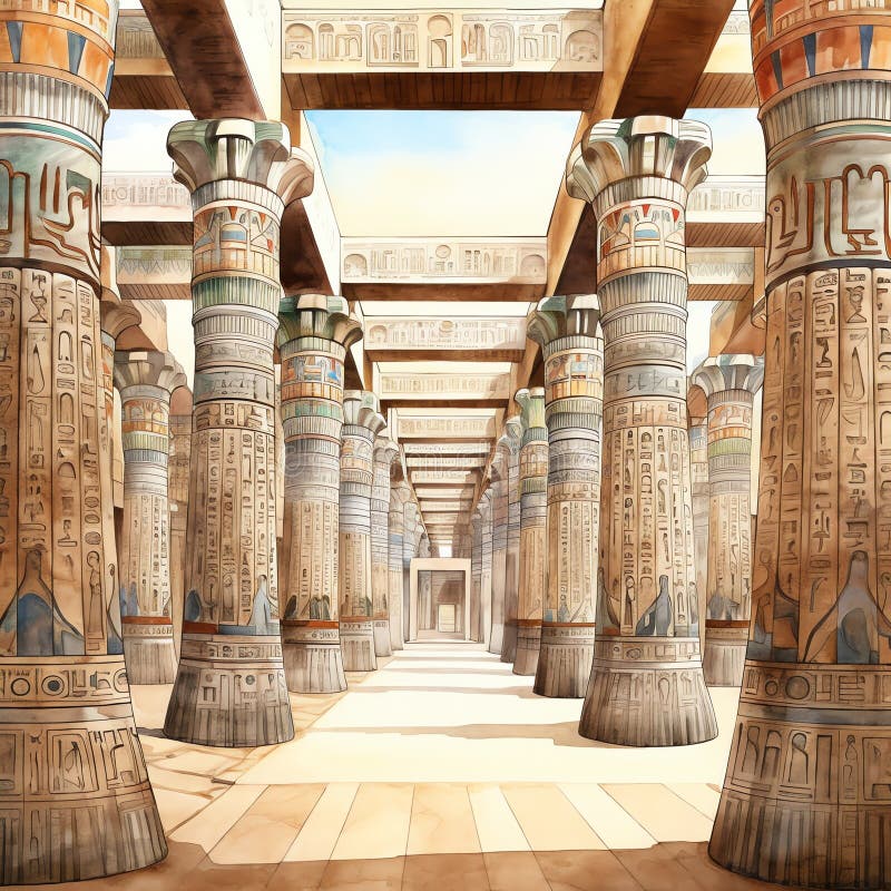 Hypostyle Hall in a Temple with Massive Columns and Intricate Carvings ...