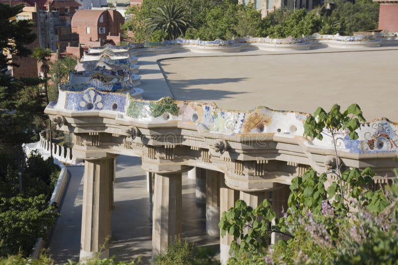 The Hypostyle Room and Nature Square in the Park Guell, Barcelona Stock ...