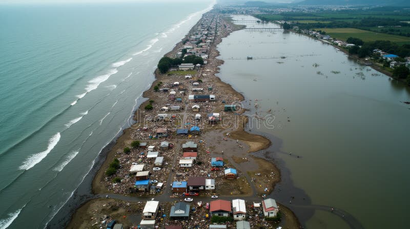 Hypothetic Conceptual: Tsunami Devastation in Coastal Area Stock Image ...