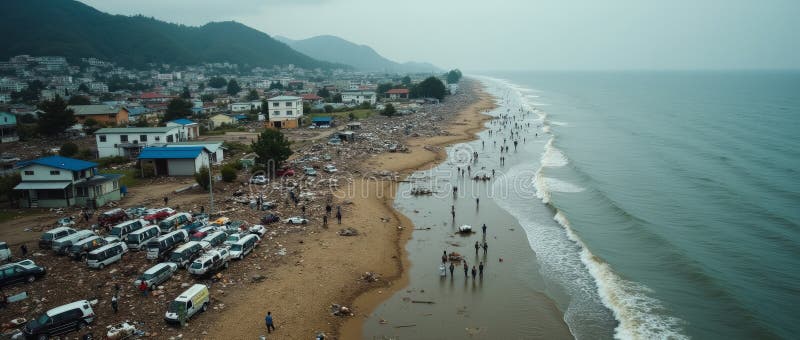Hypothetic Conceptual: Tsunami Devastation in Coastal Area Stock Image ...