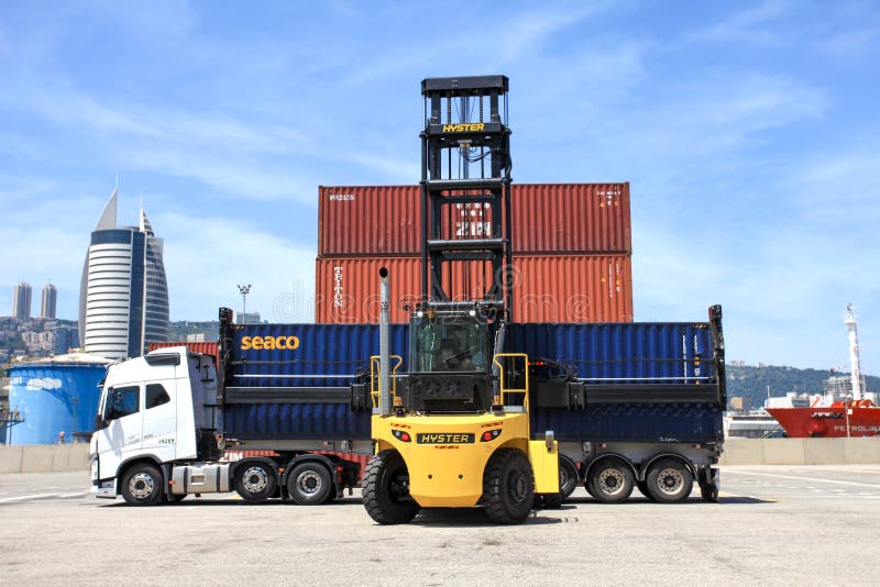 Hyster Container Handler Lifting a Shipping Container. Editorial Photo ...