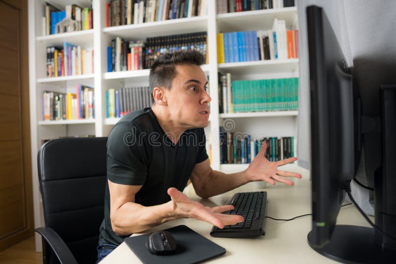 Hysterical Man in Front of the Computer Stock Image - Image of office ...